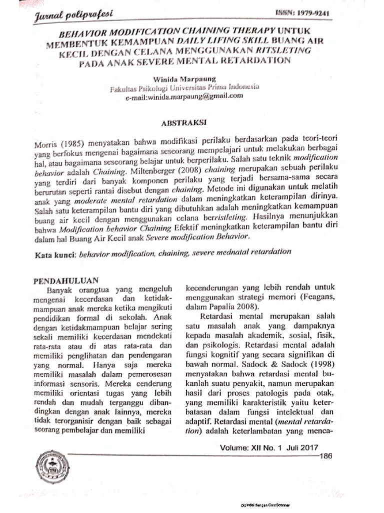 Behavior Modification Chaining Therapy Untuk Membentuk Kemampuan Daily ...