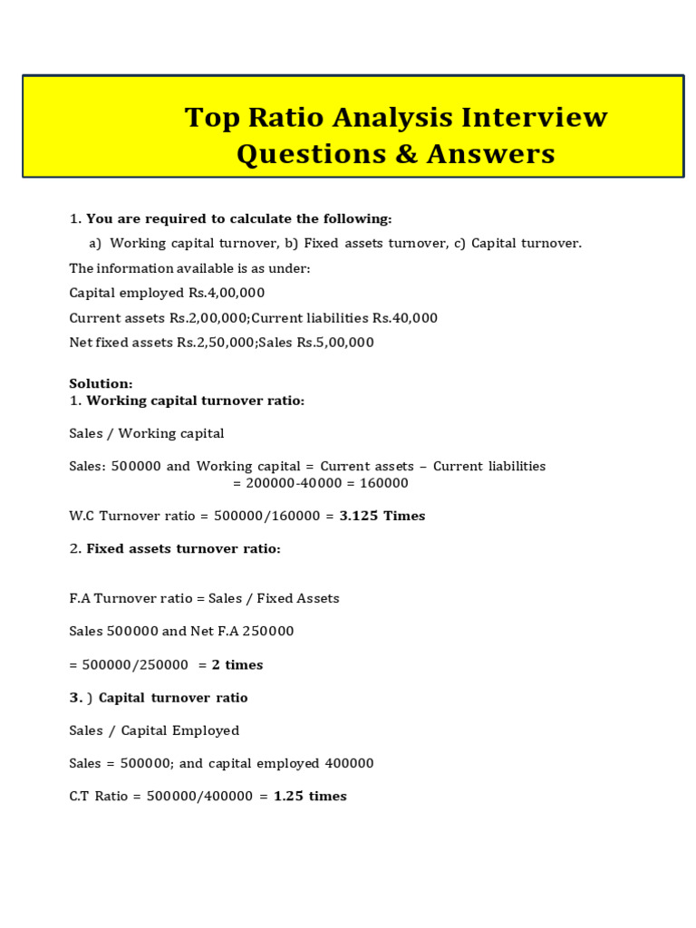 Ratio Analysis Interview Questions Guide | PDF | Equity (Finance) | Revenue