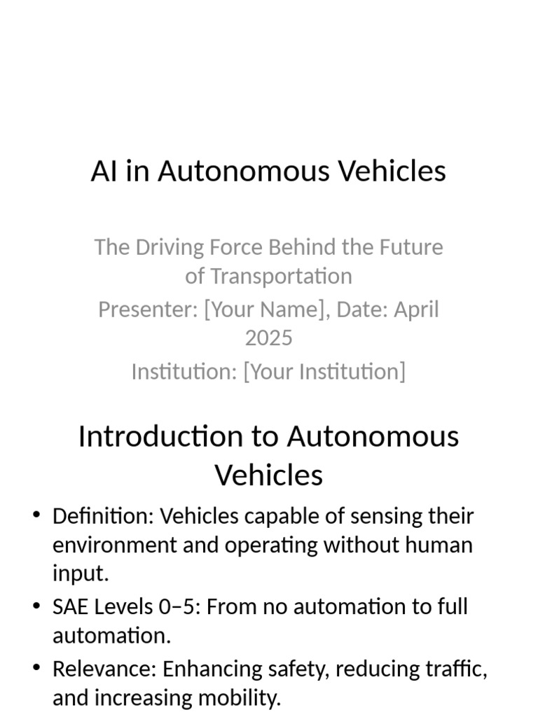 AI in Autonomous Vehicles Presentation | PDF