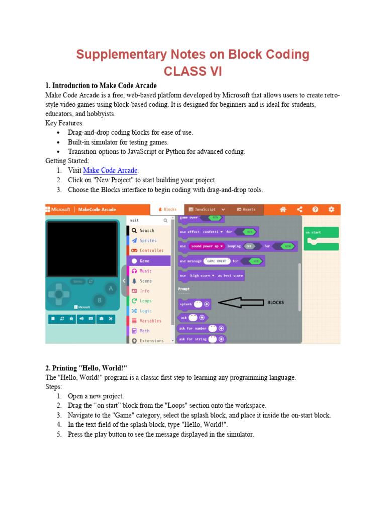Class VI Supplementary Notes On Block Coding | PDF | Variable (Computer ...