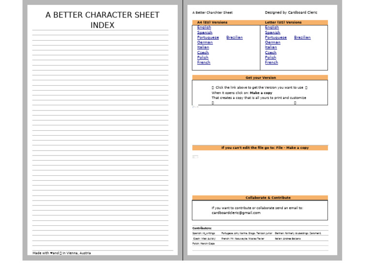0 INDEX - A Better Character Sheet - Index | PDF