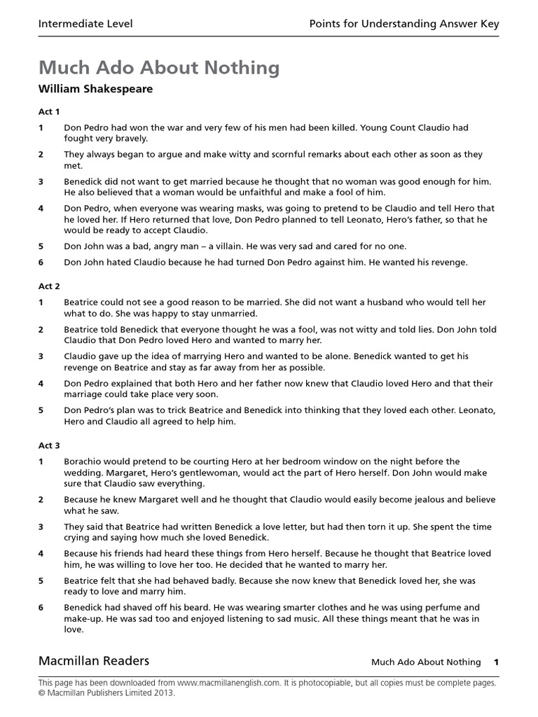 Much Ado About Nothing: Answer Key | PDF | Much Ado About Nothing