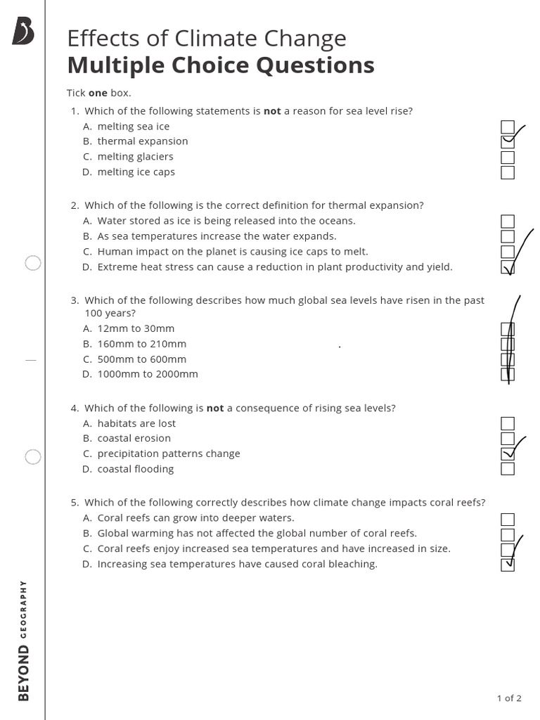 Toddle - Effects of Climate Change Multiple Choice Questions Worksheet ...