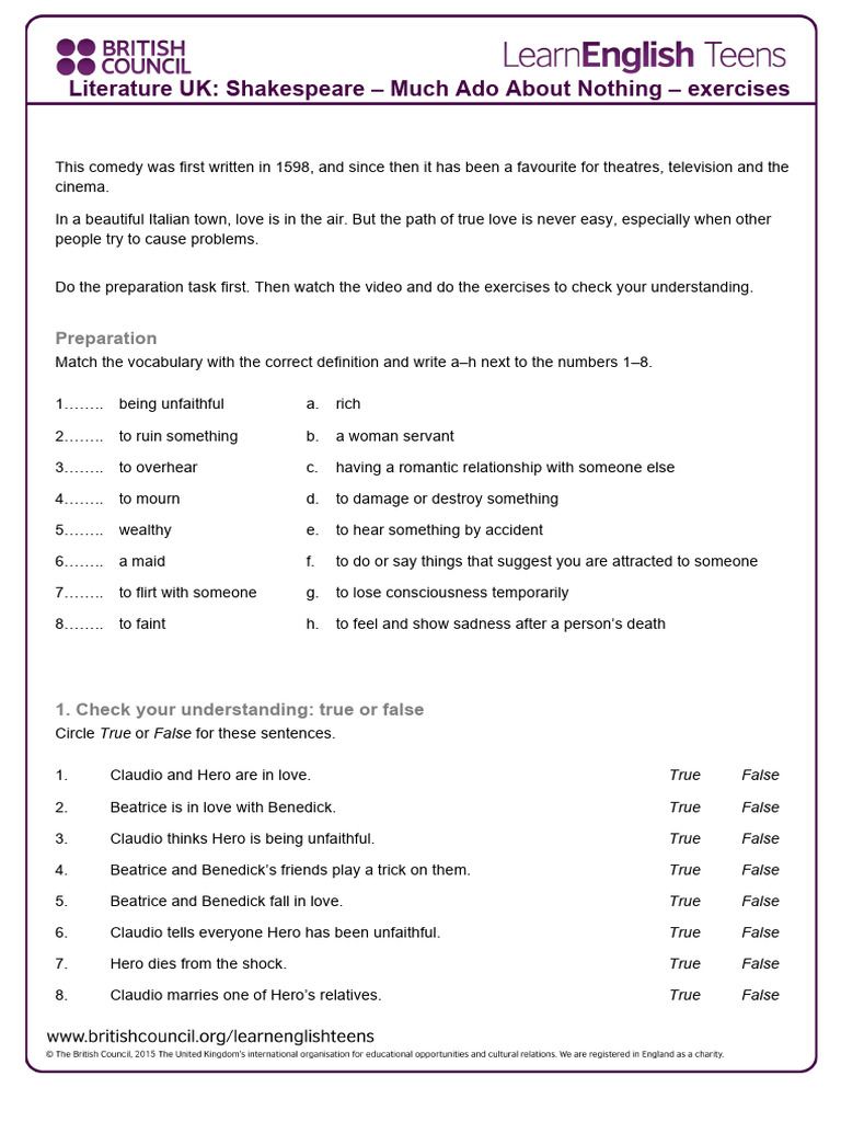Much Ado About Nothing: Study Exercises | PDF | Much Ado About Nothing