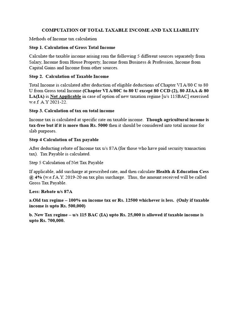Computation of Total Taxable Income and Tax Liability | PDF | Tax ...