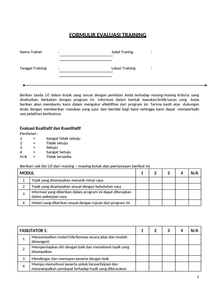 Formulir Evaluasi Training | PDF