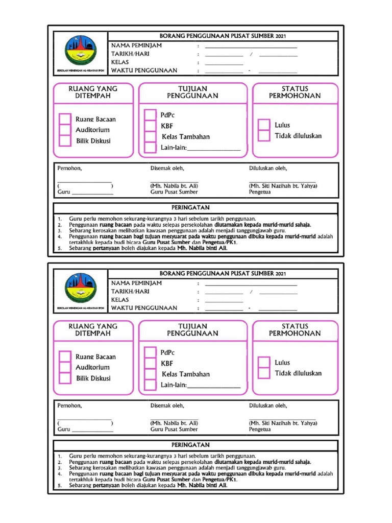 Borang Penggunaan PS (Print | PDF