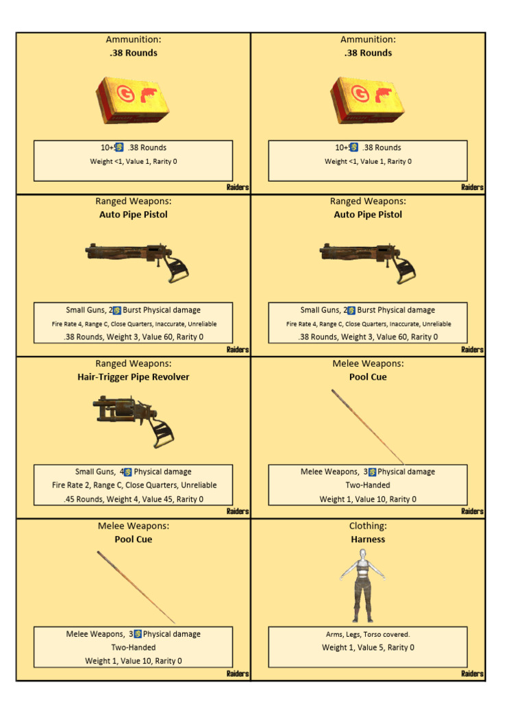 2d20 Fallout - Loot Cards - Raiders - PDF Versão 1 | PDF
