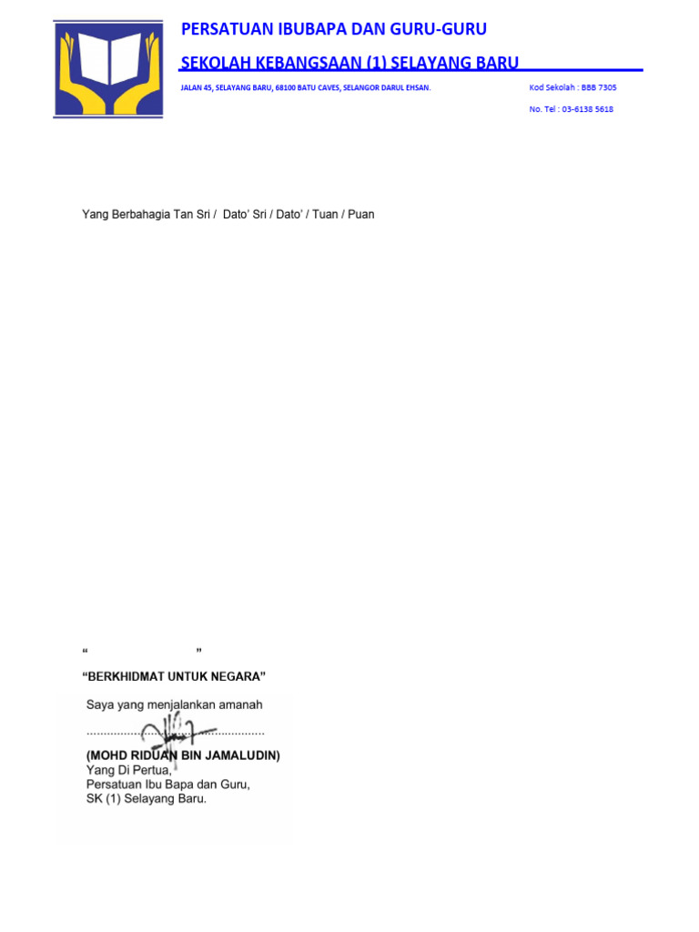 Memohon Sumbangan Jersi Ragbi Sebaru | PDF