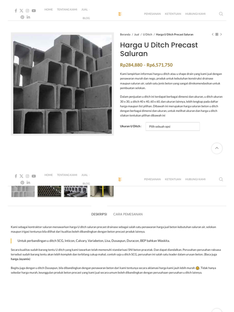 Harga U Ditch Murah Saluran Air Irigasi 2024 Precast Drainase indo precast | PDF