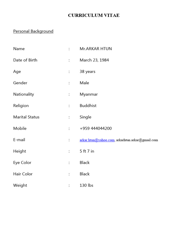 Arkar Htun: CV Overview and Details | PDF
