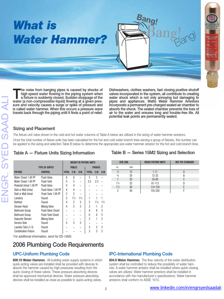 Fixture Units and Water Hammer Sizing Guide | PDF | Tap (Valve) | Equipment