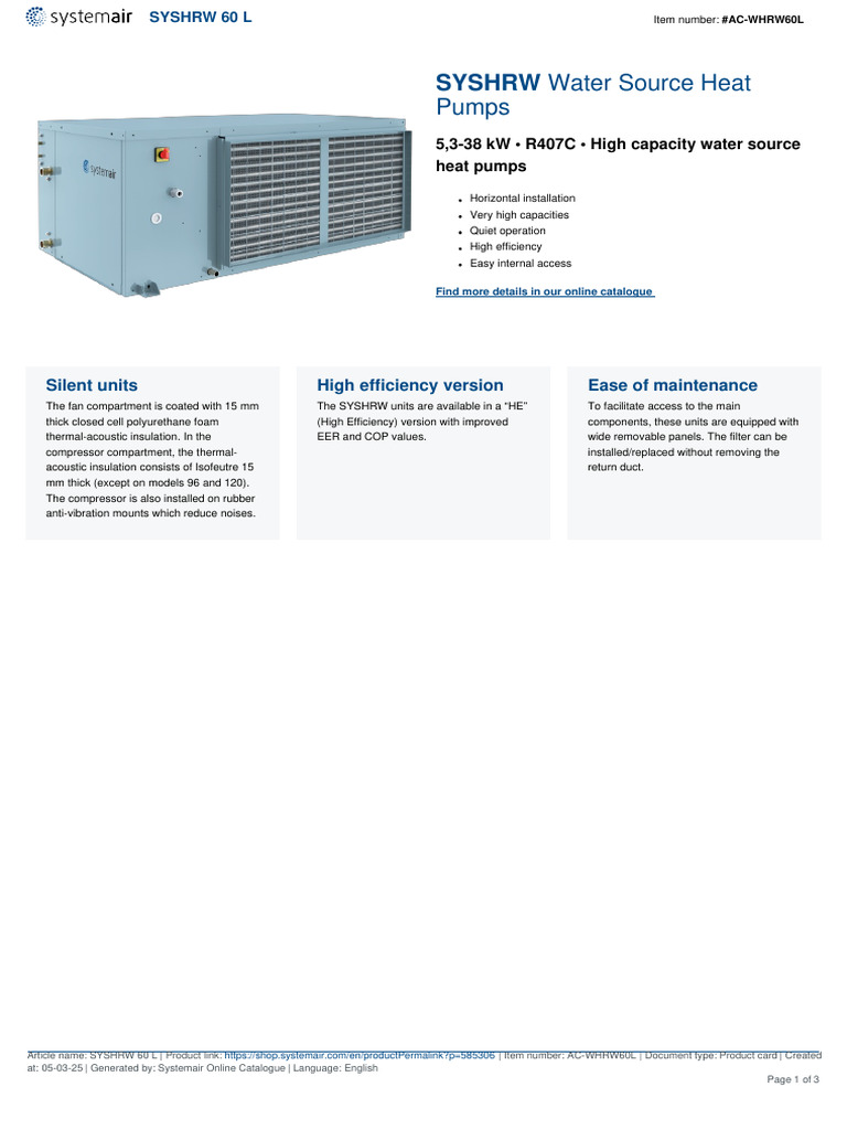 Systemair SYSHRW 60 L (1) | PDF | Building Insulation | Duct (Flow)