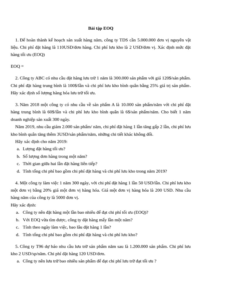Bài tập EOQ | PDF