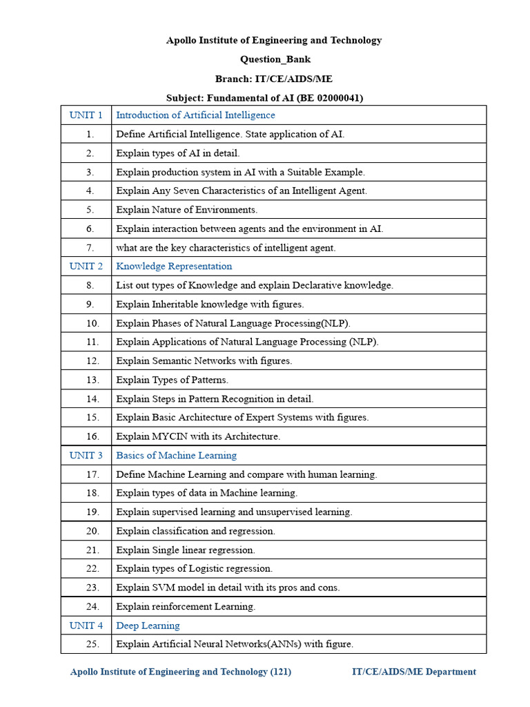 Fai Question Bank | PDF | Artificial Intelligence | Intelligence (AI) & Semantics