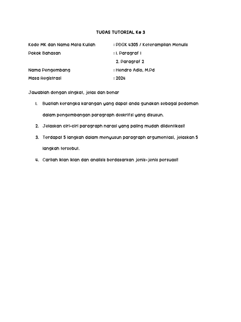 Tugas Tutorial Ke 3 Keterampilan Menulis Pdf