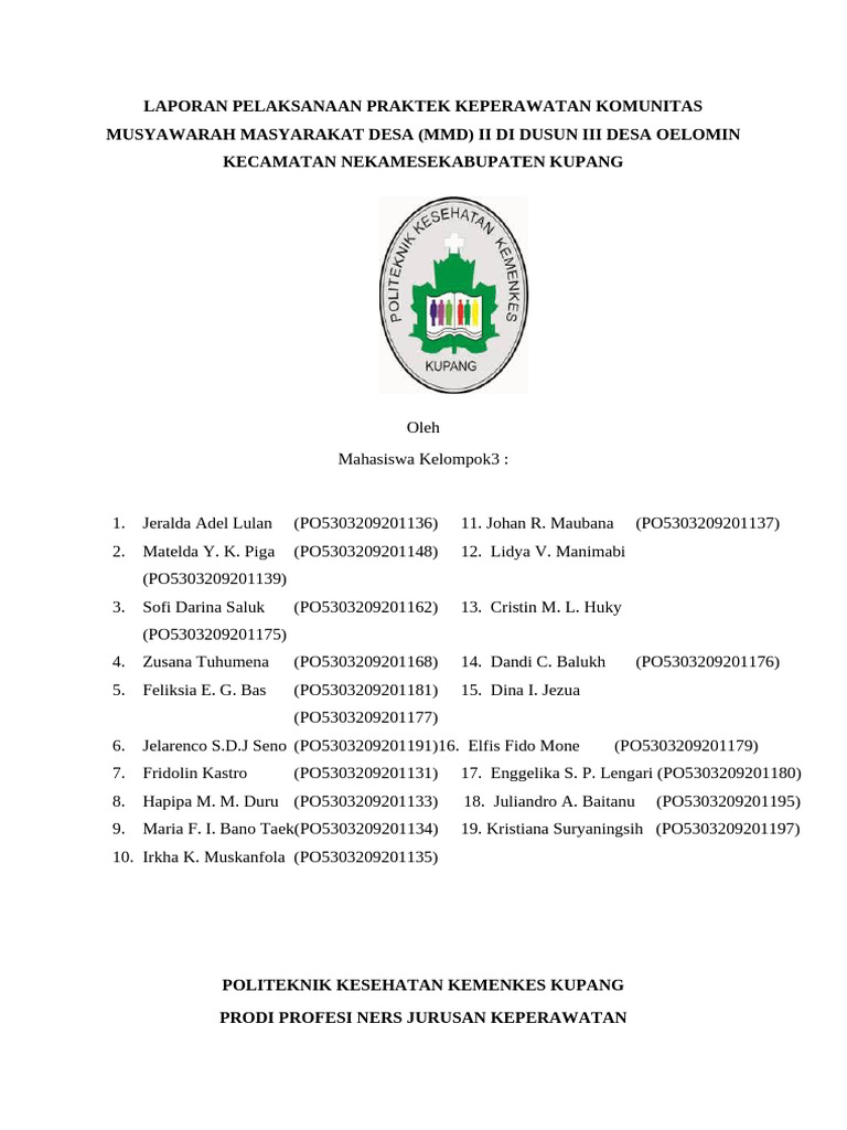 Laporan Pelaksanaan Praktek Keperawatan Komunitas | PDF