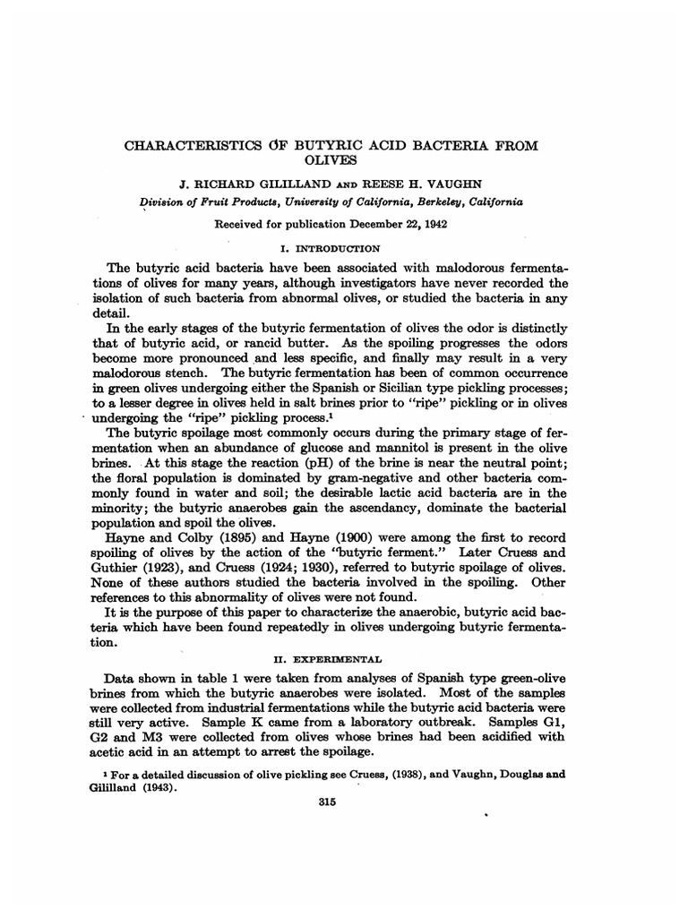 Butyric Acid Bacteria in Olives | PDF | Olive | Fermentation