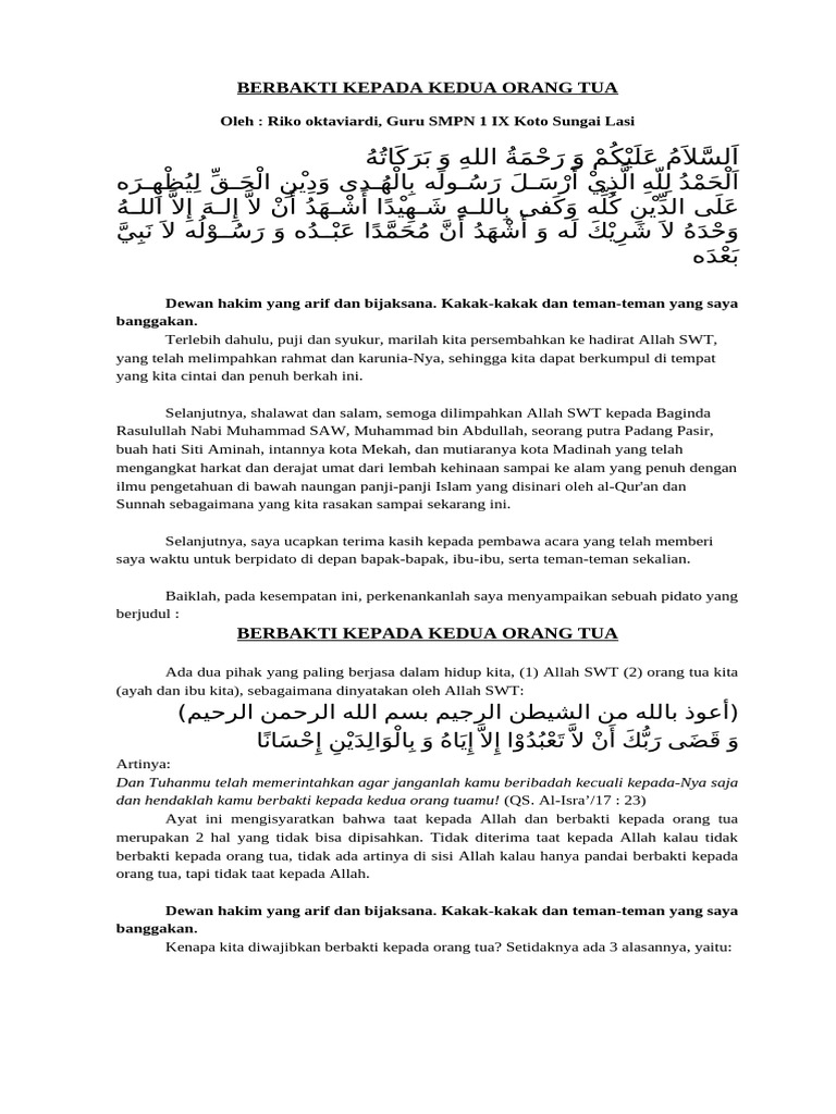 Konsep Pidato (Berbakti kepada Orang Tua) | PDF