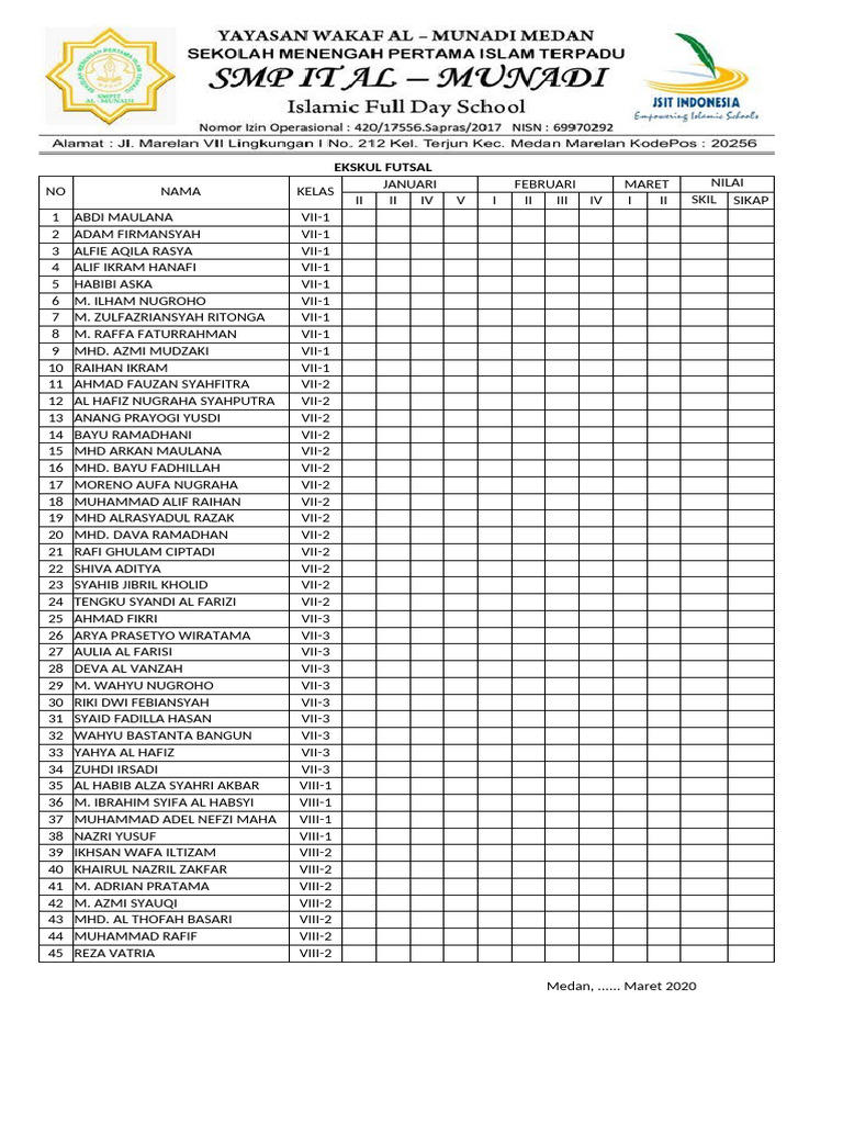Absen EKSKUL Siswa SMT II 19 20 | PDF
