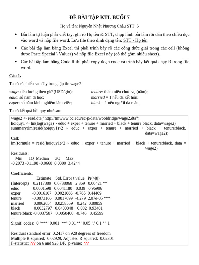 Đề Bài Tập KTL Buổi 7 | PDF