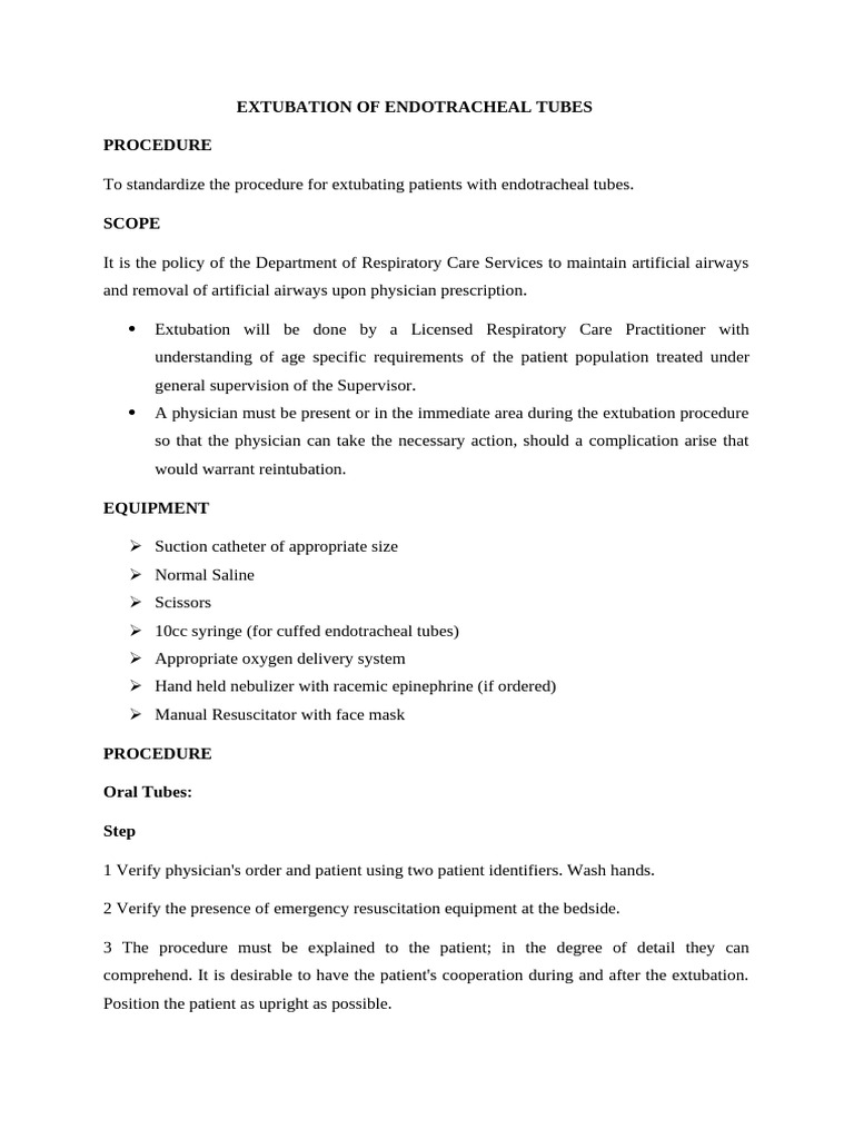 Extubation of Endotracheal Tubes | PDF | Breathing | Pulmonology