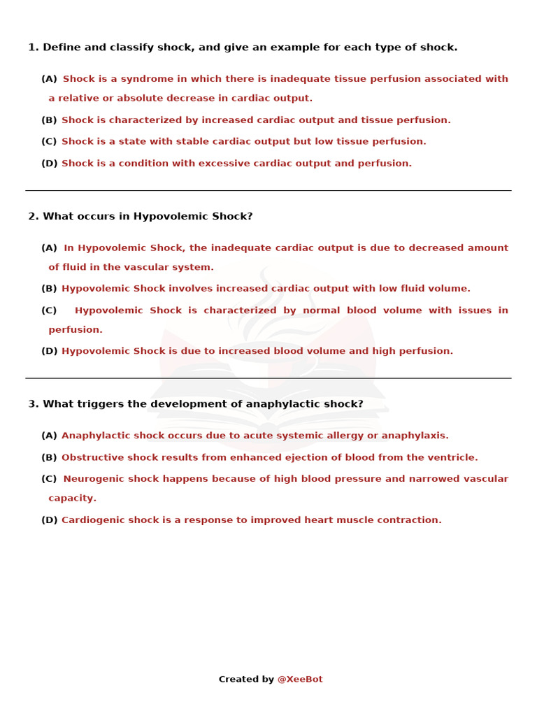 Pathophysiology of shock.IHD and atherosclerosis- MCQ1 | PDF ...