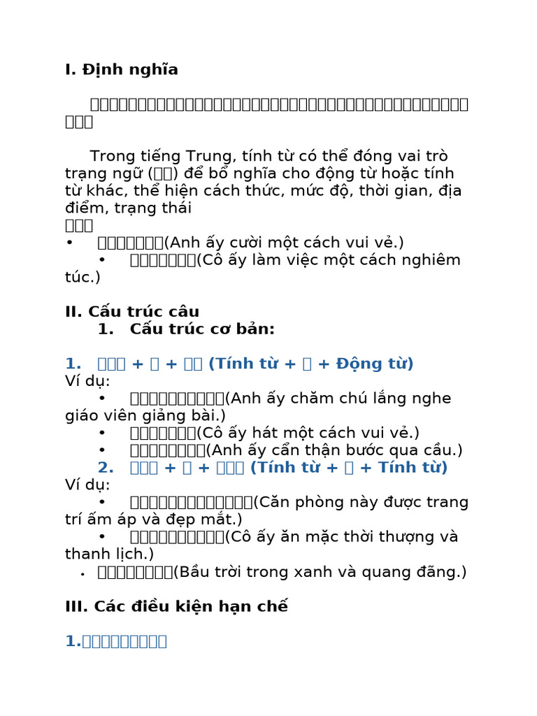 Nd5.Tính Từ Làm Trạng Ngữ Và Các Điều Kiện Hạn Chế | PDF