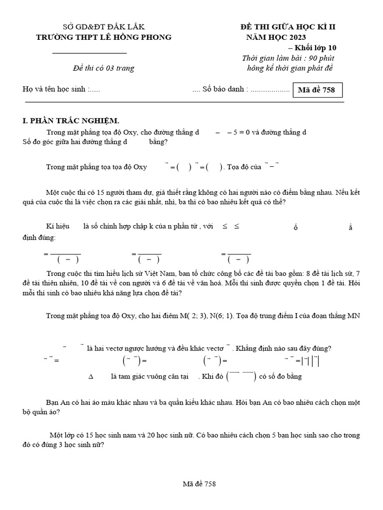CVL - KT GK2 - Toán 10 | PDF