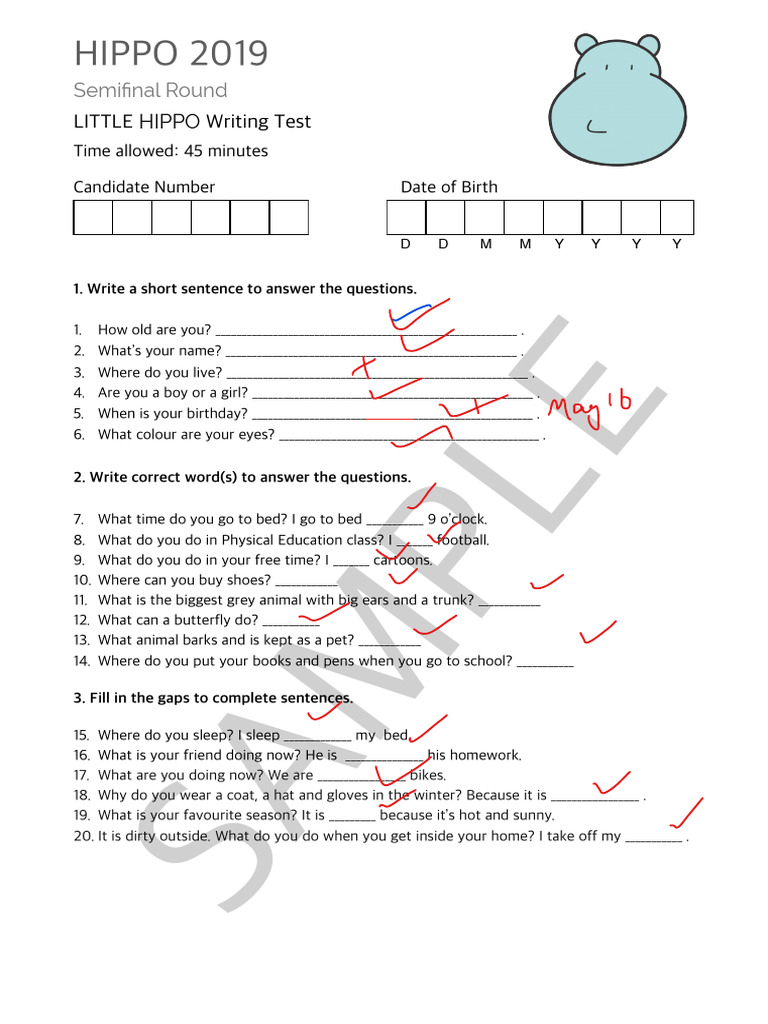 Little Hippo Writing Sample Answered by Bella | PDF