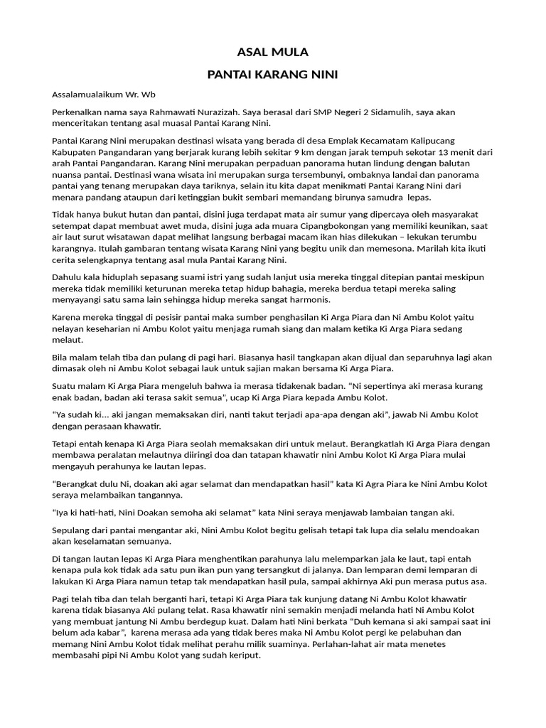 Asal Mula Pantai Karang Nini | PDF