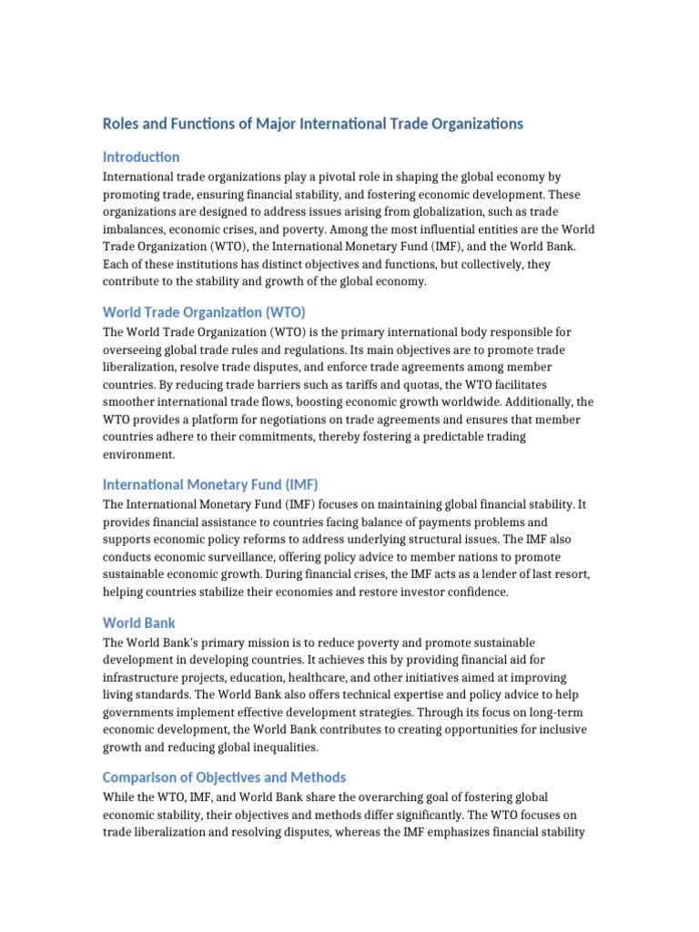 Roles of Key International Trade Bodies | PDF | World Trade ...