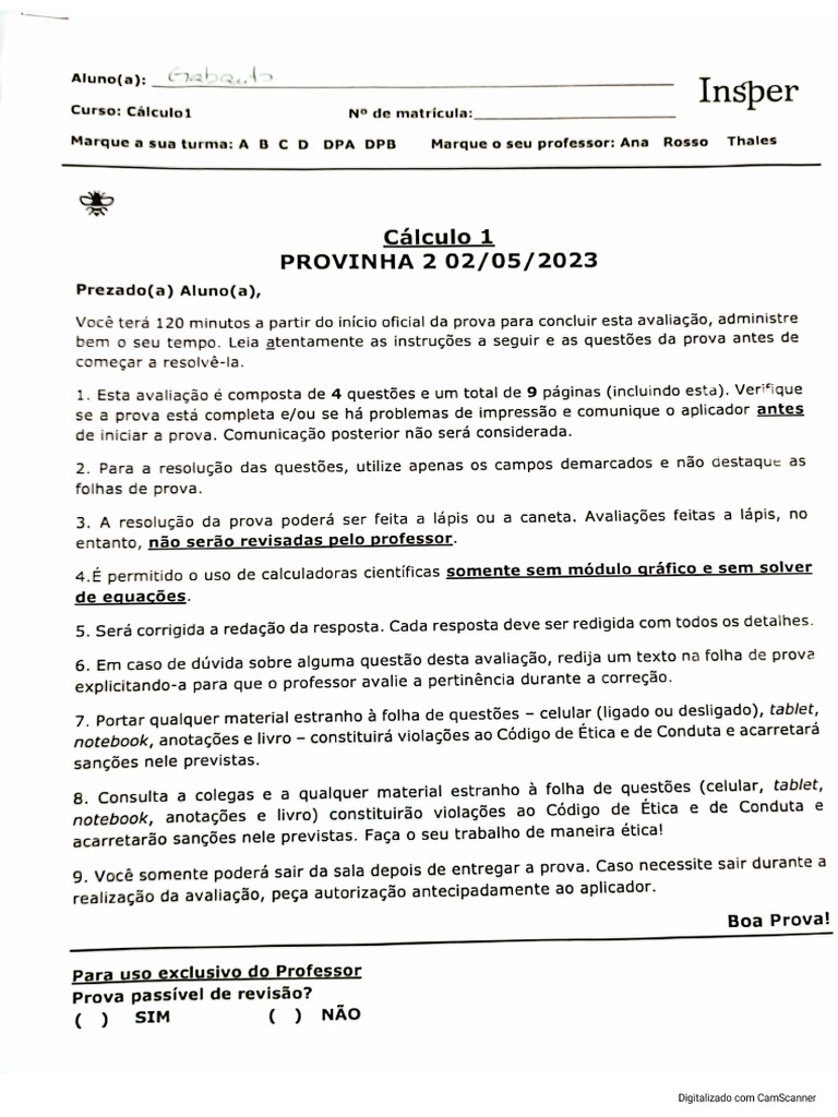 Provinha 2 Manhã A | PDF