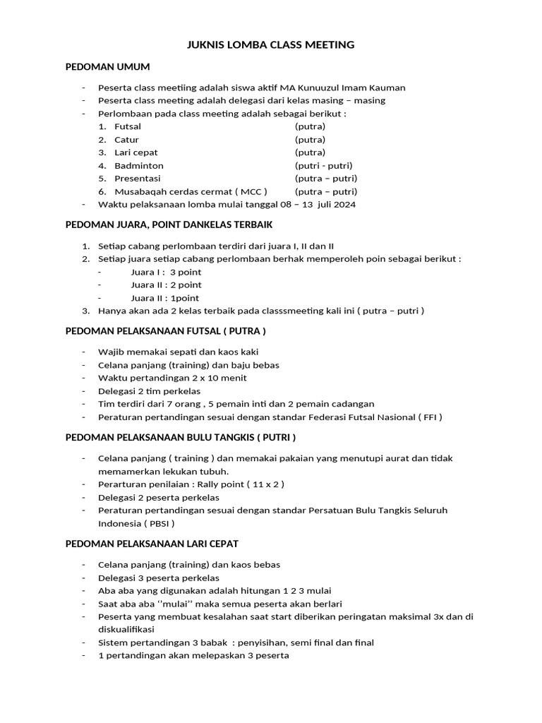 Juknis Lomba Class Meeting | PDF