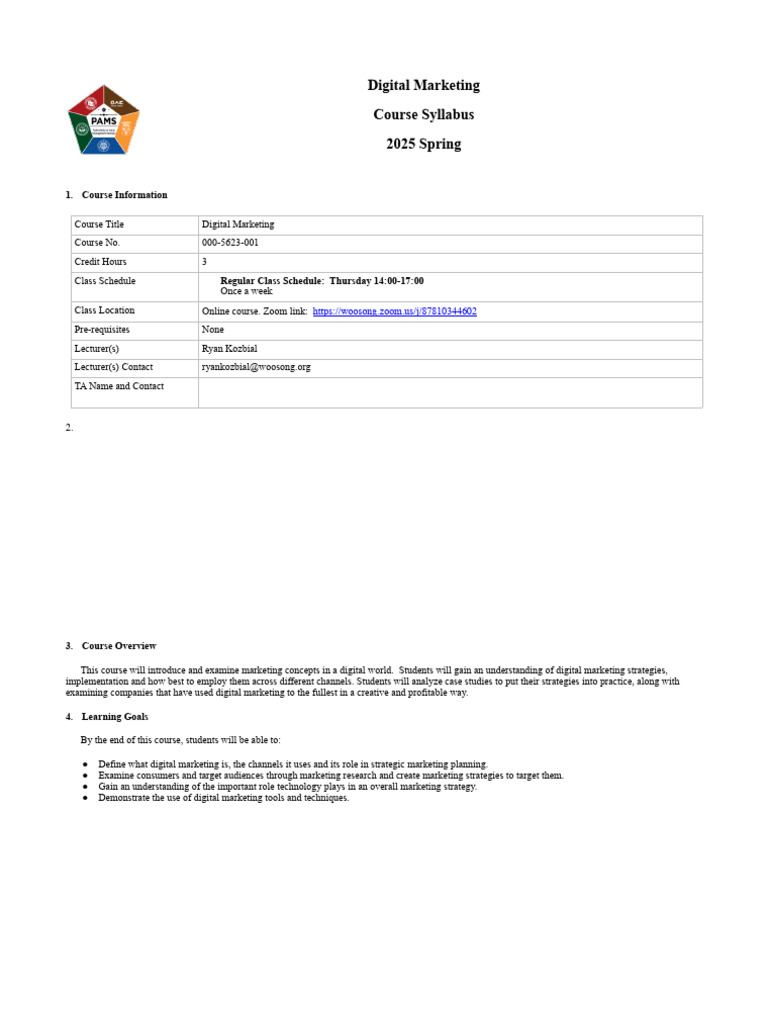 Digital_Marketing_Course_Syllabus_Spring_2025 | PDF | Digital Marketing ...