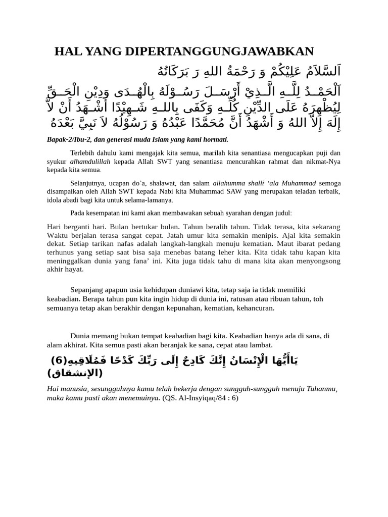 Waktu Dan 4 Hal Yang Dipertanggung Jawabkan | PDF