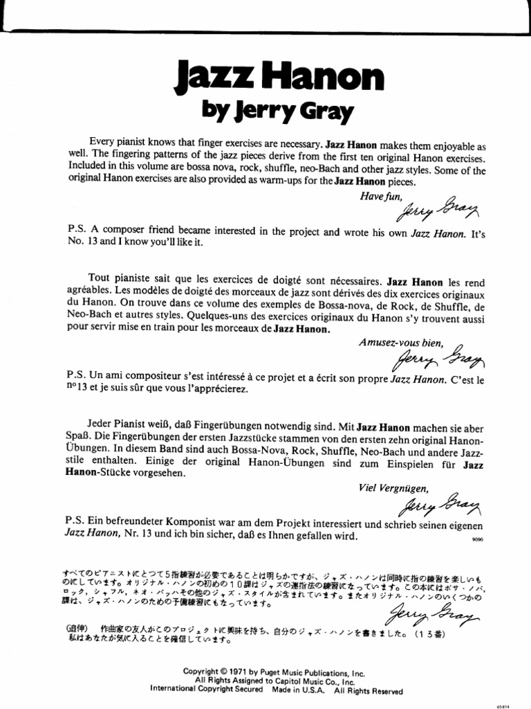 Piano Exercices Jerry Gray - Jazz Hanon | PDF