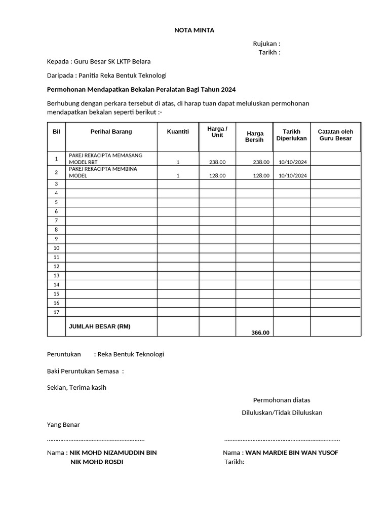 NOTA MINTA RBT 1 | PDF