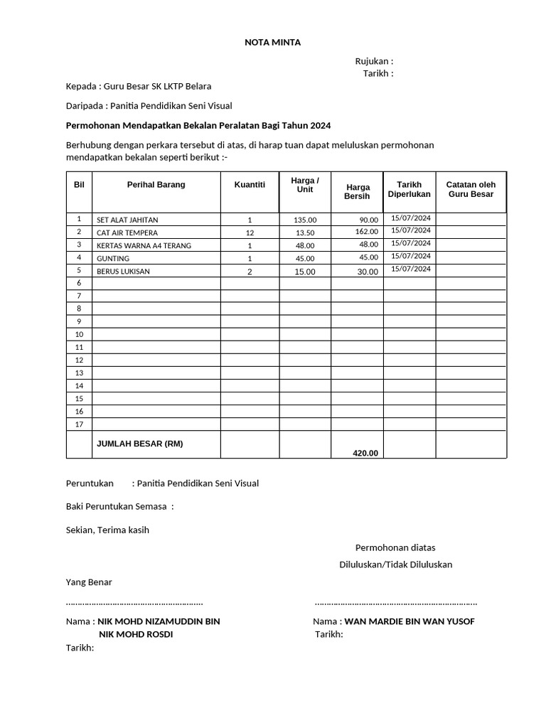 NOTA MINTA PSV | PDF