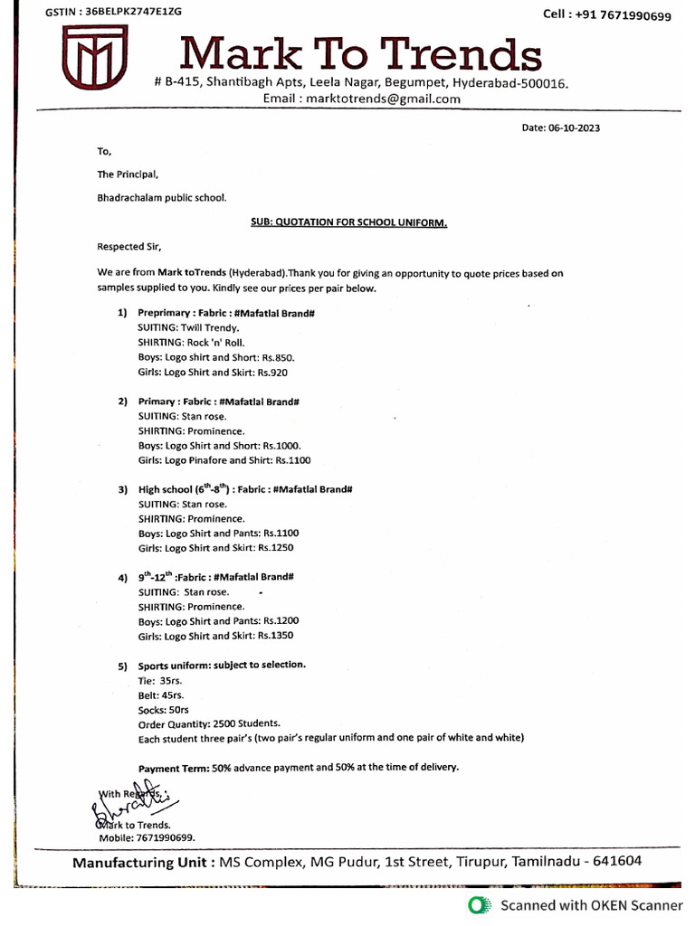 BPS Uniforms Quotation | PDF