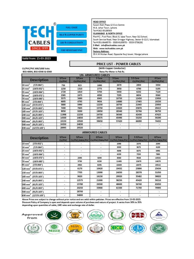 Pakistan Power Cable Price List 2025 | PDF | Electrical Engineering ...