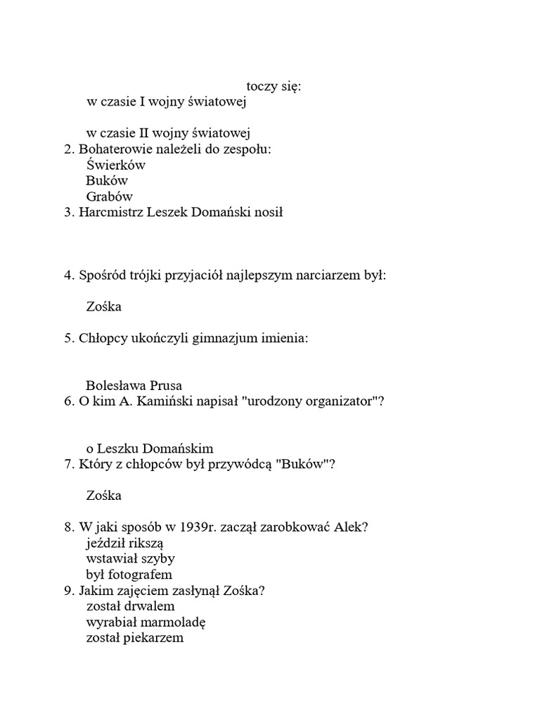 Test Z Lektury Kamienie Na Szaniec Klasa E Detective Series
