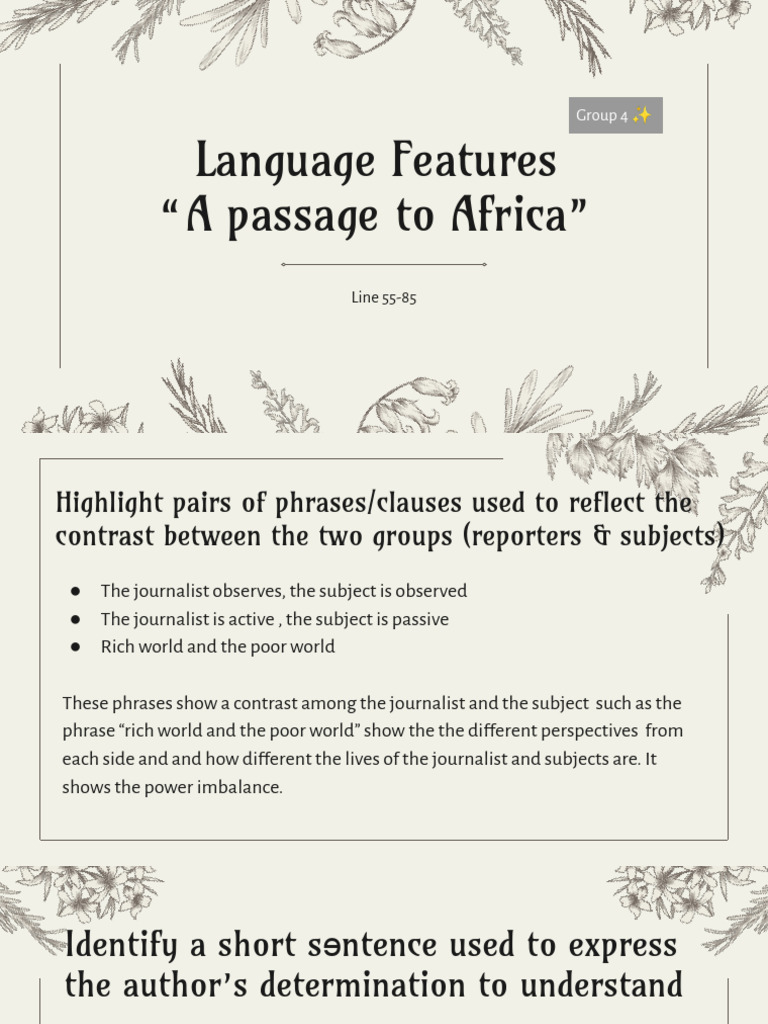 Language Features "A Passage To Africa" | PDF | Subject (Grammar ...
