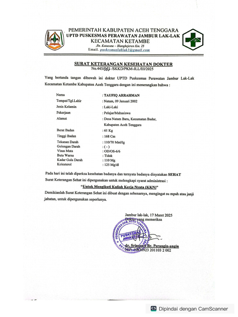 Surat Keterangan Sehat Taufiq | PDF