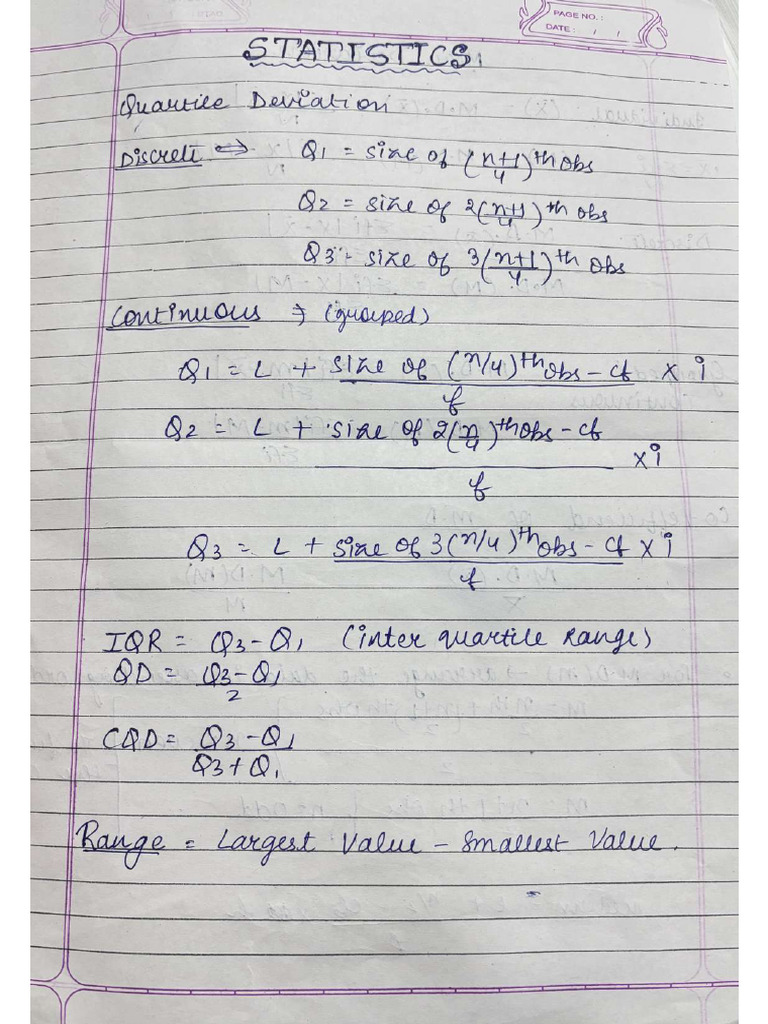 Class 11 Stats Formulas | PDF