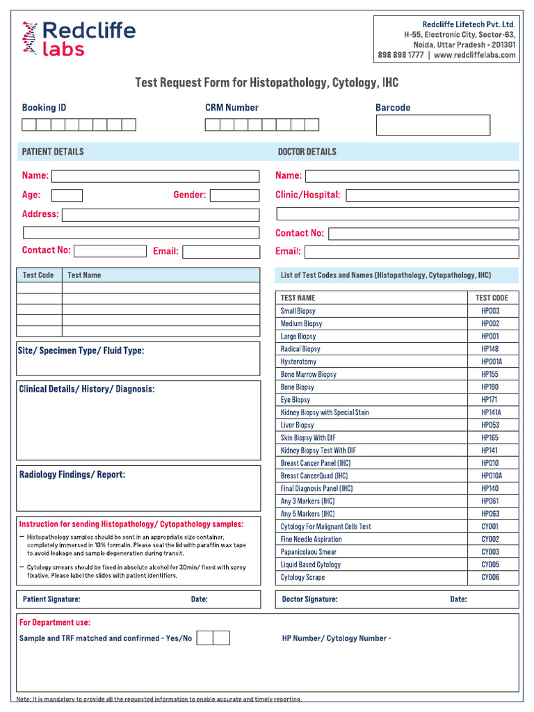 RCL Histopathology Form | PDF
