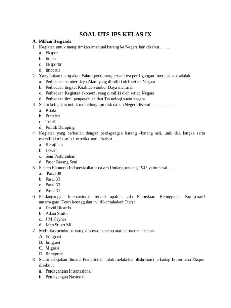 Uts Ips Kelas Ix | PDF