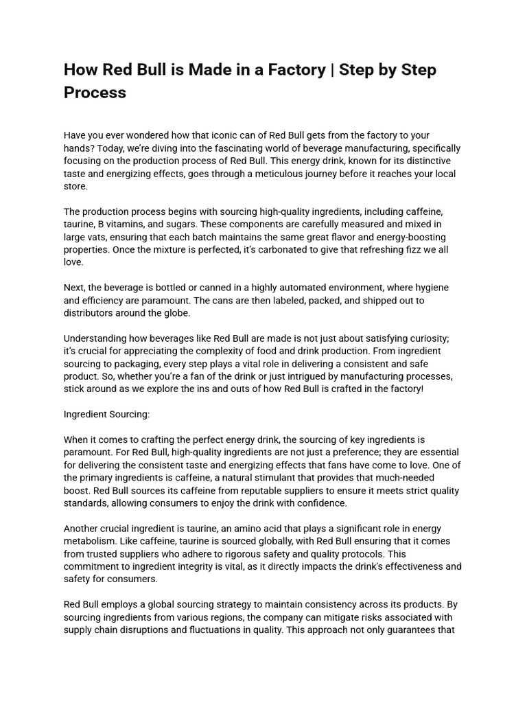 Red Bull Production Process Explained | PDF | Brand | Drink