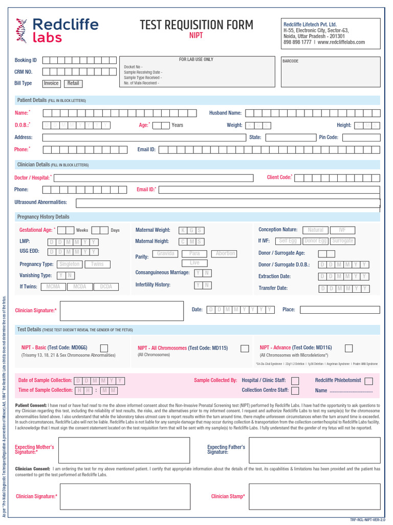 RCL NIPT Test Requisition Form | PDF