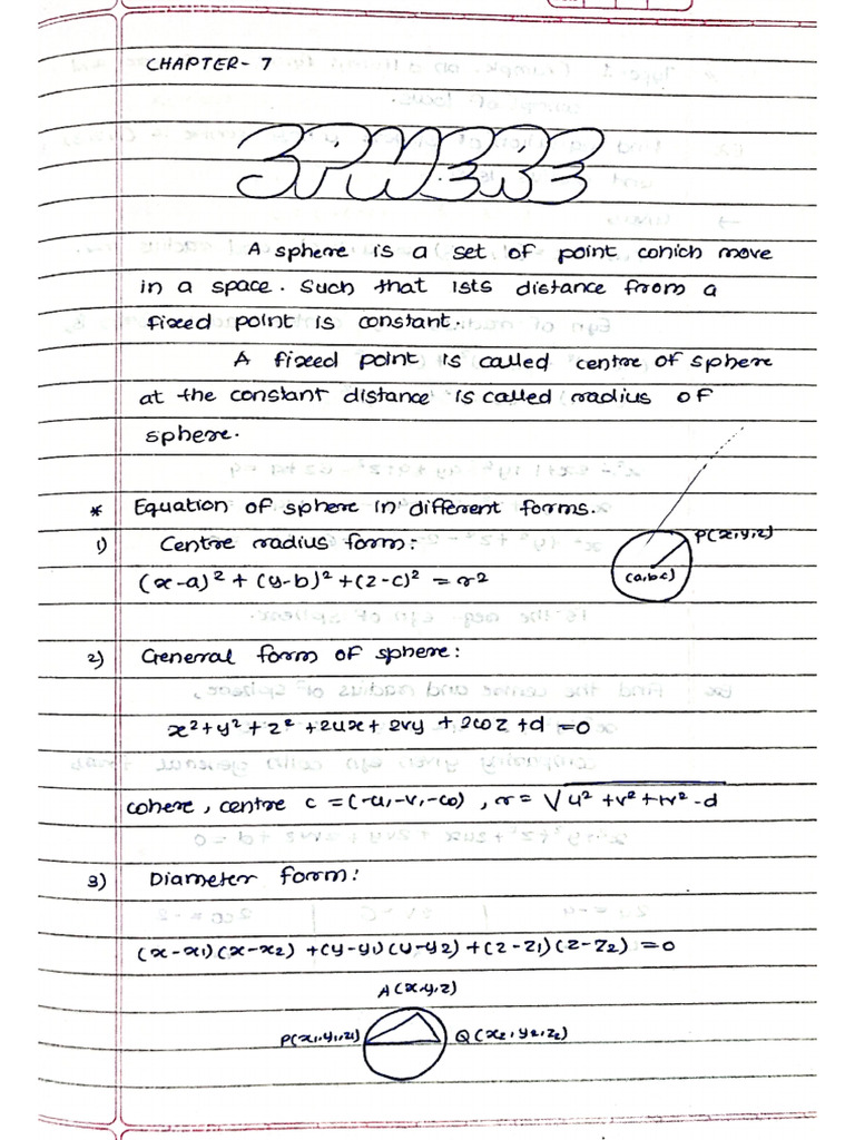 UNIT-5 (CHAPTER-7 SPHERE) SPPU Engineering Mathematics | PDF